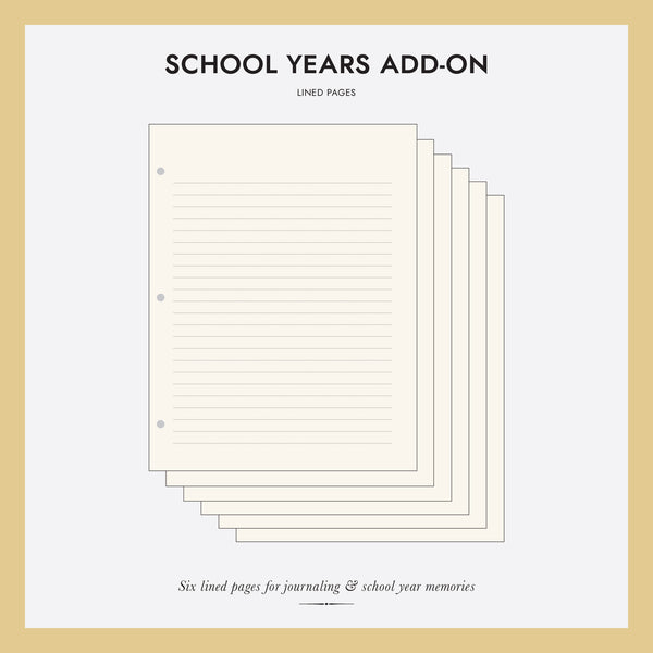 School Years Memory Binder Add-On Pages: 6 Lined Pages - Rag & Bone Bindery