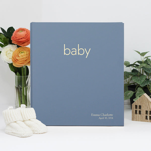 Personalized Baby Memory Binder | Cover: Ocean Blue Vegan Leather | Se ...
